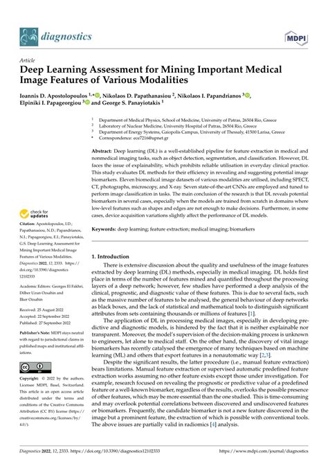 PDF Deep Learning Assessment For Mining Important Medical Image Features Of Various Modalities
