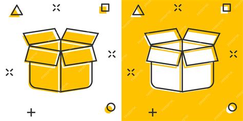 만화 스타일의 벡터 만화 포장 상자 아이콘 배송 팩 기호 그림 그림 상자 비즈니스 스플래시 효과 개념 프리미엄 벡터