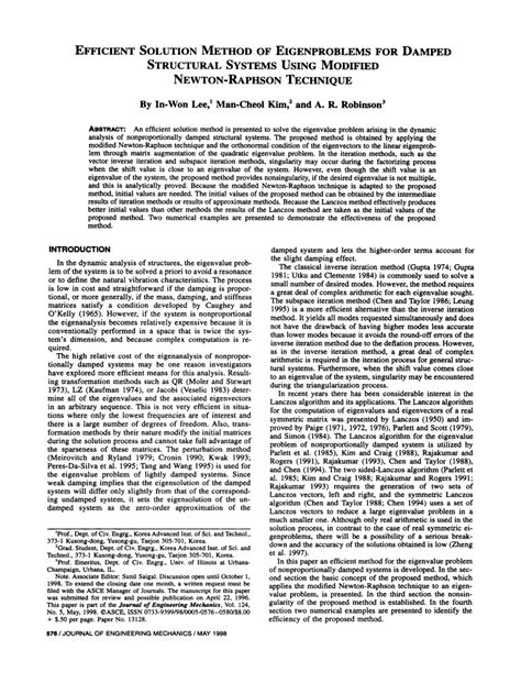 Pdf Efficient Solution Method Of Eigenproblems For Damped Structural Systems Using Modified