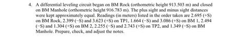 Solved A Differential Leveling Circuit Began On Bm Rock