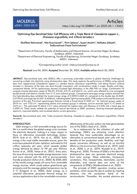 Pdf Optimizing Dye Sensitized Solar Cell Efficiency Optimizing Dye
