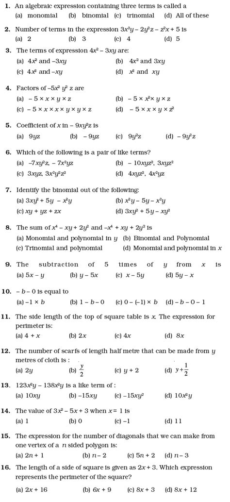 Ncert Exemplar Class 7 Maths Unit 10 Algebraic Expressions Aglasem