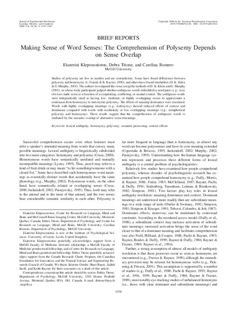 pdf making sense of word senses the comprehension of polysemy