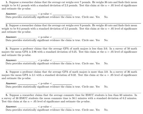 Hypothesis Testing T Test Questions And Examples Oer Statistics Mat