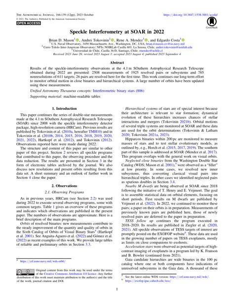 Pdf Speckle Interferometry At Soar In 2022