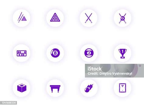 보라색 그림자가있는 밝은 둥근 버튼에 보라색 색상 벡터 아이콘을 당구합니다 웹 모바일 앱 Ui 디자인 및 인쇄용 당구 아이콘