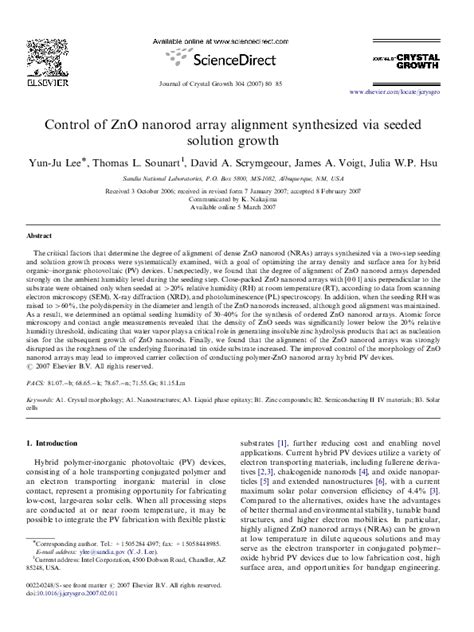 Pdf Control Of Zno Nanorod Array Alignment Synthesized Via Seeded Solution Growth