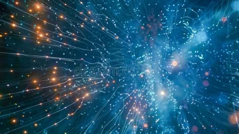 Digital Abstract Background Of Interconnected Glowing Particles And Flowing Neural Strands