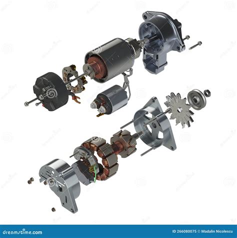 Car Starter And Alternator In Exploded View 3d Illustration Isolated On