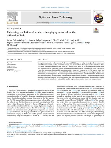 Pdf Enhancing Resolution Of Terahertz Imaging Systems Below The Diffraction Limit