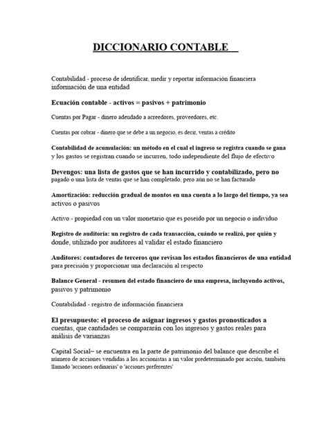 Diccionario De Contabilidad Pdf Contabilidad Estado Financiero