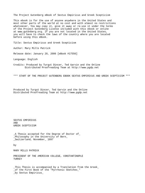 Sextus Empiricus Pdf Skepticism Epistemology