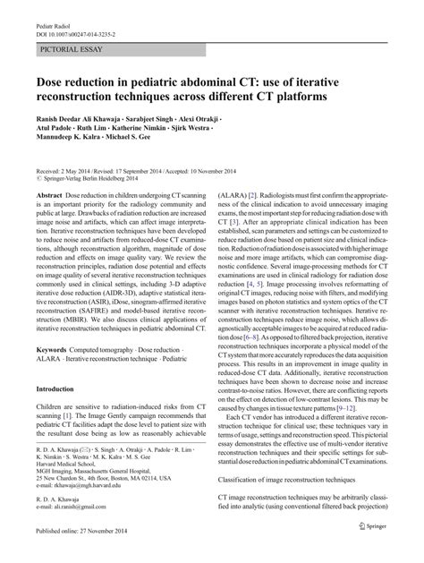 Pdf Dose Reduction In Pediatric Abdominal Ct Use Of Iterative Reconstruction Techniques