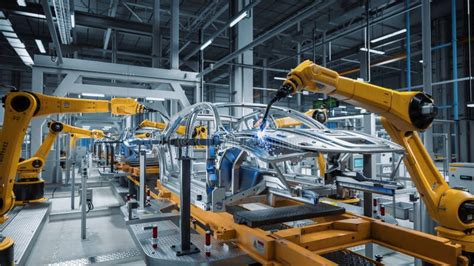 Car Factory 3d Concept Automated Robot Arm Assembly Line Manufacturing
