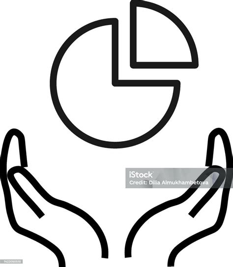 지원 현재 및 자선 개념 검은 색 얇은 선으로 그려진 현대 벡터 기호 편집 가능한 스트로크 뻗은 손 위에 원형 차트의 벡터 선