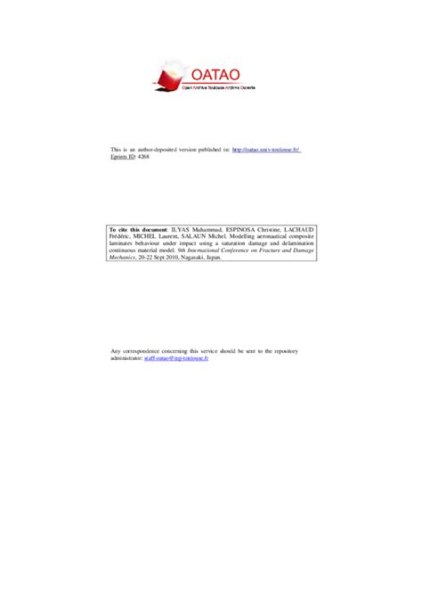 Pdf Modelling Aeronautical Composite Laminates Behaviour Under Impact Using A Saturation