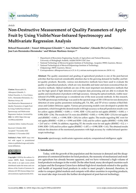 Pdf Non Destructive Measurement Of Quality Parameters Of Apple Fruit