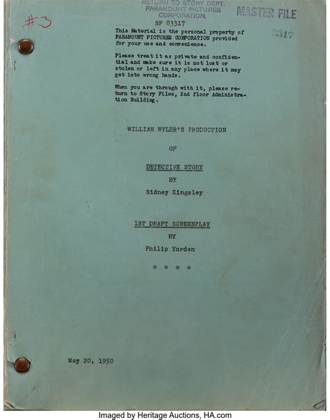 Detective Story First Draft Script Movie Tv Memorabilia Lot 1825 Heritage Auctions