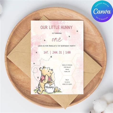 Pooh Birthday Invitation Template For Girls Download Etsy Canada