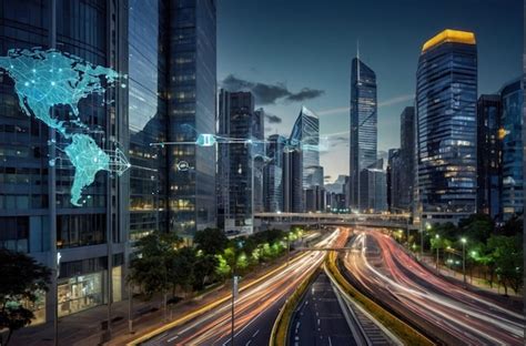 Premium Photo Cityscape With Futuristic Digital Overlay