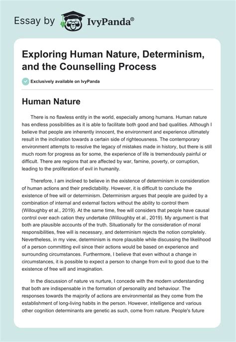 Exploring Human Nature Determinism And The Counselling Process 1985 Words Essay Example