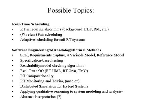 possible topics realtime scheduling rt scheduling algorithms background