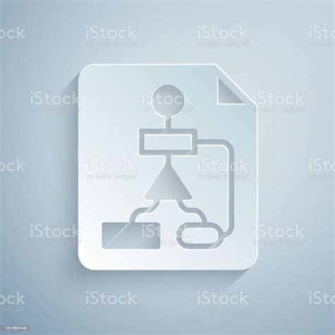 회색 배경에서 격리된 프로그램 설계 또는 프로세스 관리 계획 아이콘을 위한 용지 컷 타일 순서도입니다 다이어그램을 차단합니다 종이 아트 스타일 벡터 3차원 형태에 대한 스톡