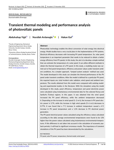 Transient Thermal Modeling And Performance Analysis Of Photovoltaic Panels Request Pdf