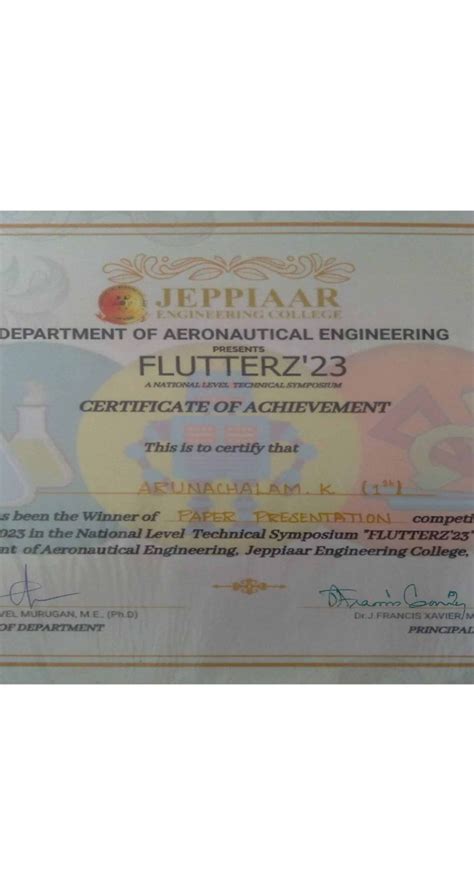 Arunachalam K On Linkedin First Price In Paper Presentation Topic Stealth Uav Bwb