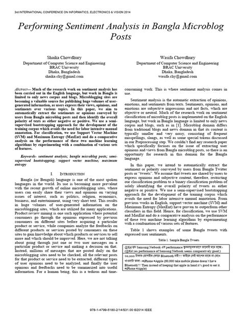 Performing Sentiment Analysis In Bangla Microblog Posts Pdf