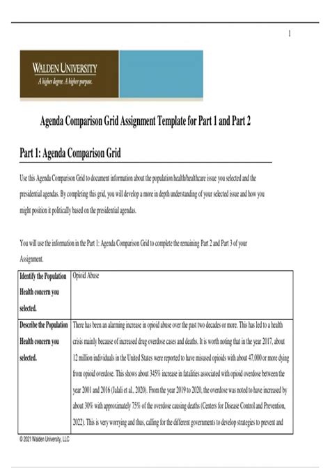 Agenda Comparison Grid Assignment Template For Part 1 And Part 2 Part 1