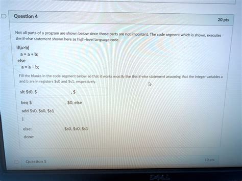 Question 4 20 Pts Not All Parts Of A Program Are Shown Below Since