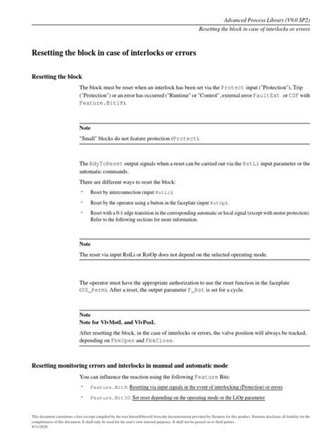 Pcs7 Resetting The Block In Case Of Interlocks Or Errors Pdf Feedback Computing