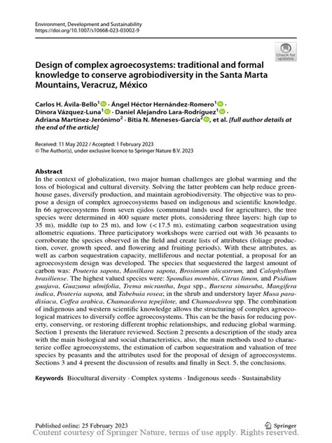 Design Complex Systems Agrobiodiversity Pdf Nature Earth Sciences