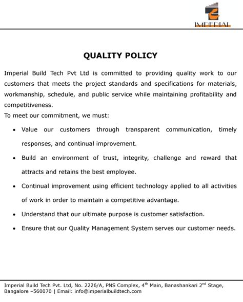 Quality Policy Imperial Build Tech