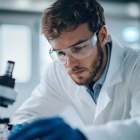A Scientist In A Lab Coat Is Looking At A Microscope Premium Ai