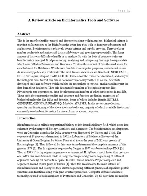 A Review Article On Bioinformatics Tools And Software Pdf