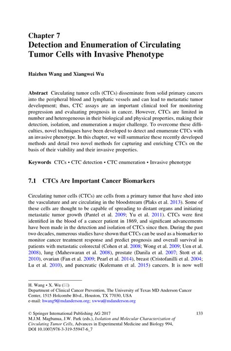 Pdf Detection And Enumeration Of Circulating Tumor Cells With Invasive Phenotype