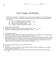 AP MACRO Unit Problem Set Name Period EX Unit Supply And Demand EXPLAIN An Experience