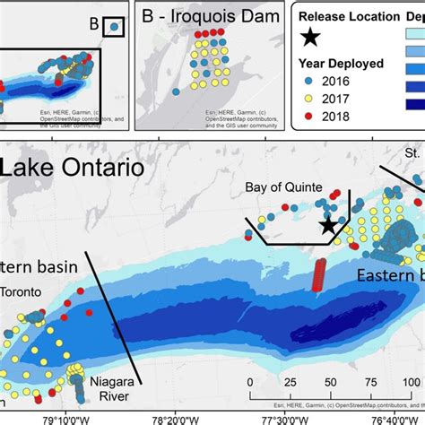 Map Of The Acoustic Receiver Array In Lake Ontario And The St Lawrence Download Scientific