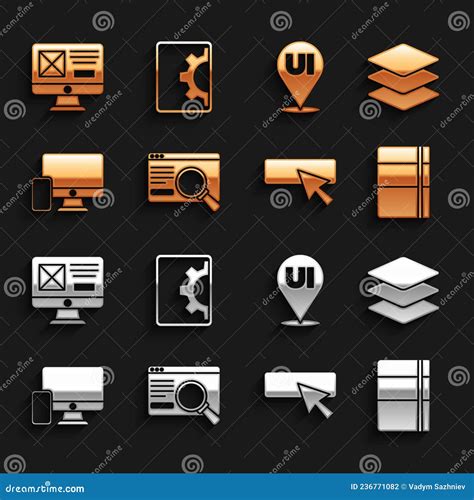 Set Ui Or Ux Design Layers Sketchbook Album Monitor And Mobile And Web Development Icon