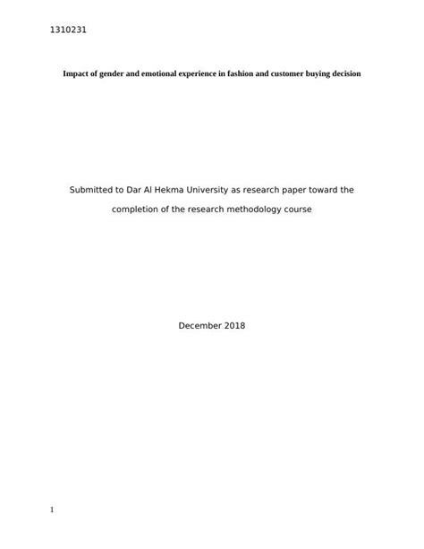 Impact Of Gender And Emotional Experience In Fashion And Customer Buying Decision Desklib