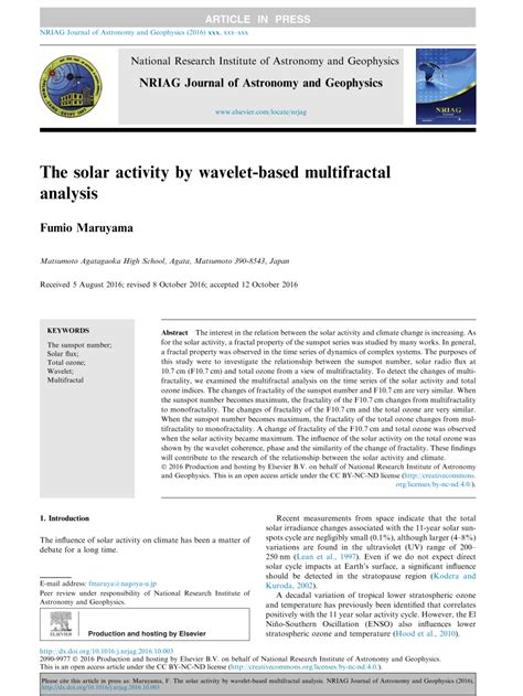 Pdf The Solar Activity By Wavelet Based Multifractal Analysis