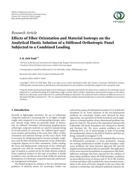 PDF Effects Of Fiber Orientation And Material Isotropy On The Analytical Elastic Solution Of A