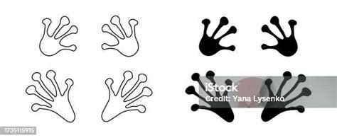 개구리 또는 두꺼비 발 발자국 실루엣 윤곽선 뒷다리와 앞다리 검은색 벡터가 분리되었습니다 양서류 개구리 두꺼비 도마뱀 도롱뇽 뉴트의 발자국 아이콘 기호 인쇄 섬유 엽서 상점