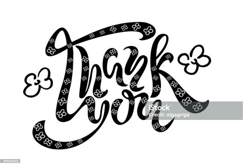 감사합니다 손으로 쓴된 비문입니다 손을그려 글자 서 예를 감사합니다 비문입니다 꽃 꽃입니다 벡터 일러스트입니다 감사에 대한 스톡 벡터 아트 및 기타 이미지 Istock