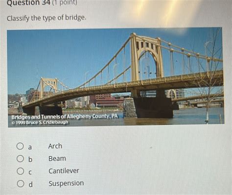 Solved Question 34 1 Point Classify The Type Of Bridge A Arch B