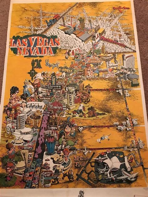 Vintage 1970 Las Vegas Cartoon Poster Henry Hinton 37x24 Awesome