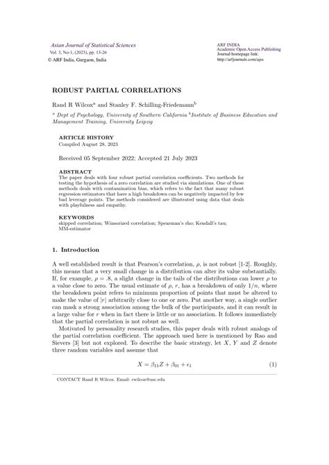 Pdf Robust Partial Correlations