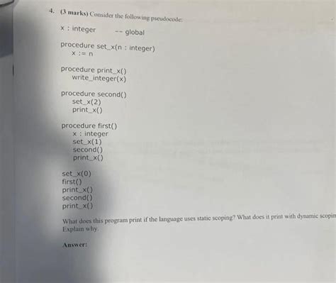 Solved 4 3 Marks Consider The Following Pseudocode